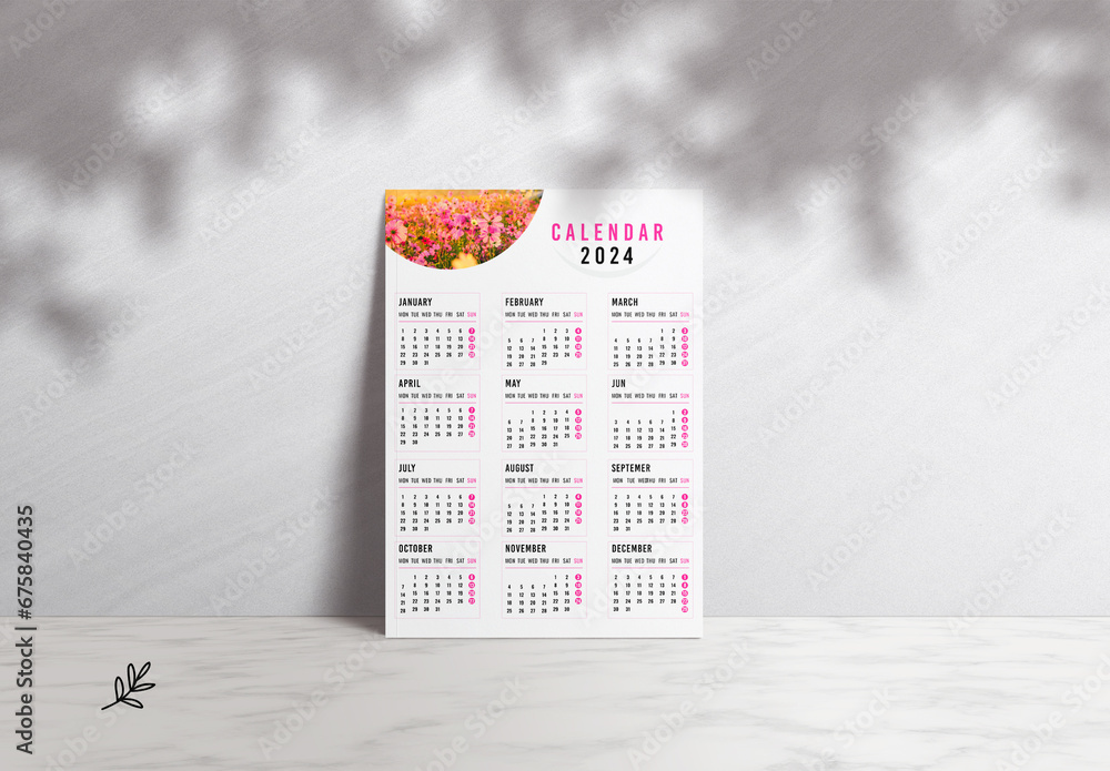 2024 Calendar Layout Stock Template | Adobe Stock