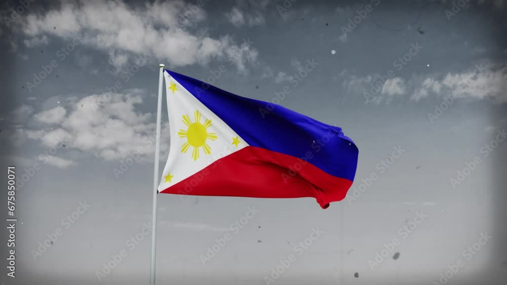 Philippines flag waving on sky background. Highly Detailed Fabric ...