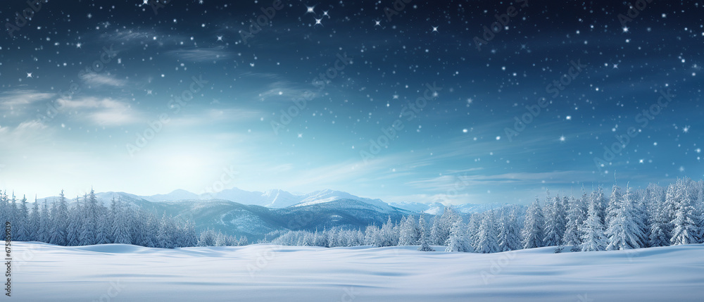 Beautiful ultrawide background image of light snowfall falling over of ...