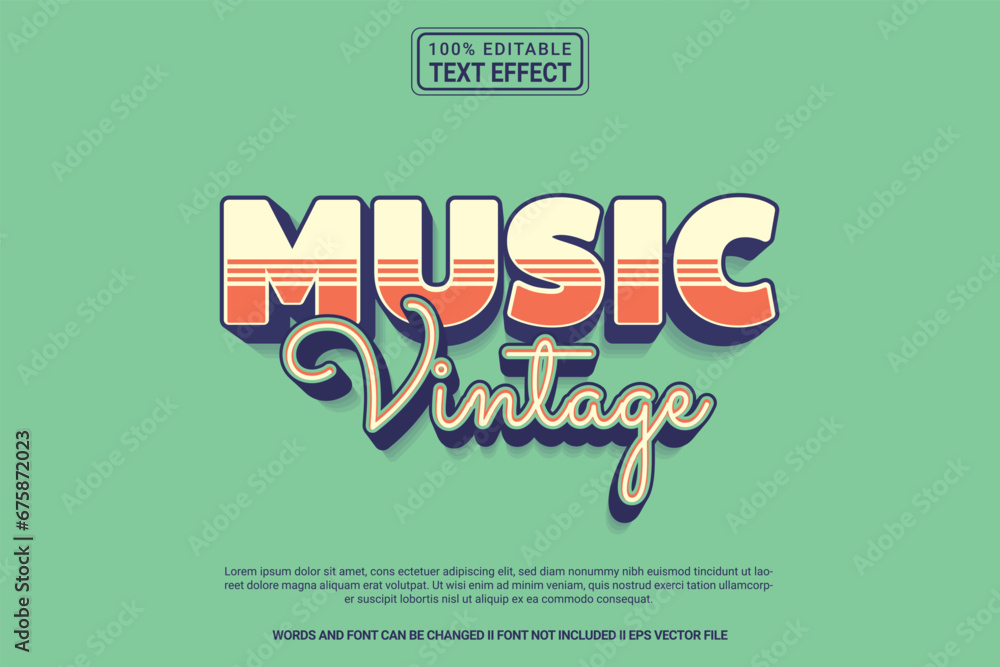 Editable text effect Music Vintage 3d cartoon template style modren ...