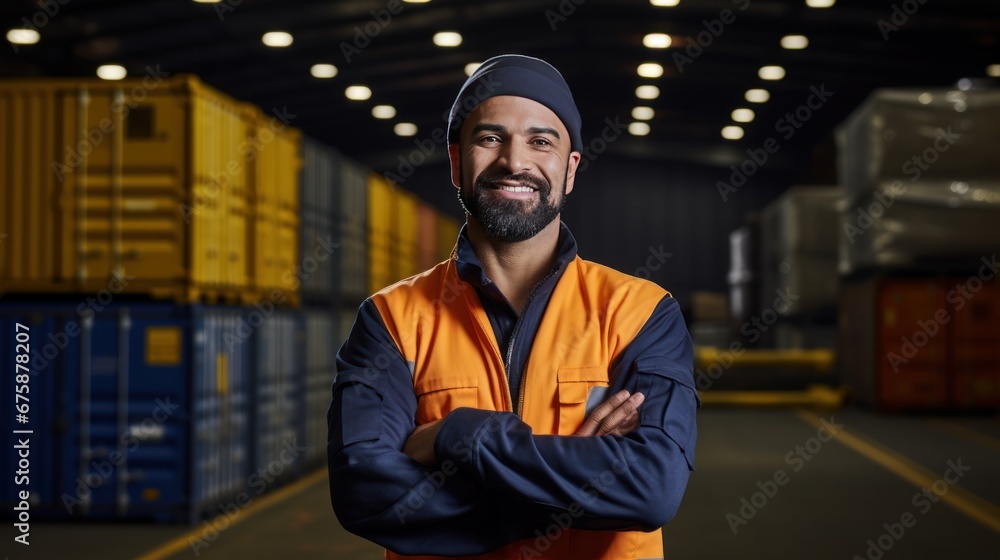 An engineer wearing PPE stands with his arms crossed and smiling ...