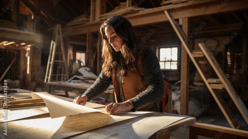 Behind the scenes, a female engineer on assignment is reviewing ...