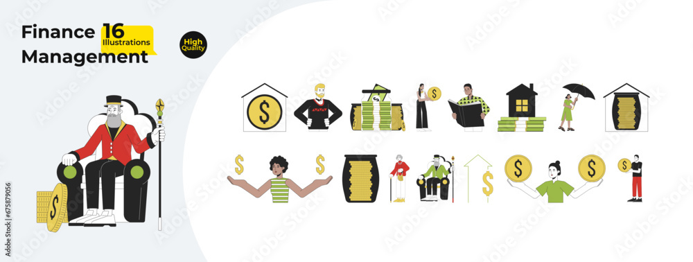 Activities financial 2D linear illustration concept bundle. Finance ...