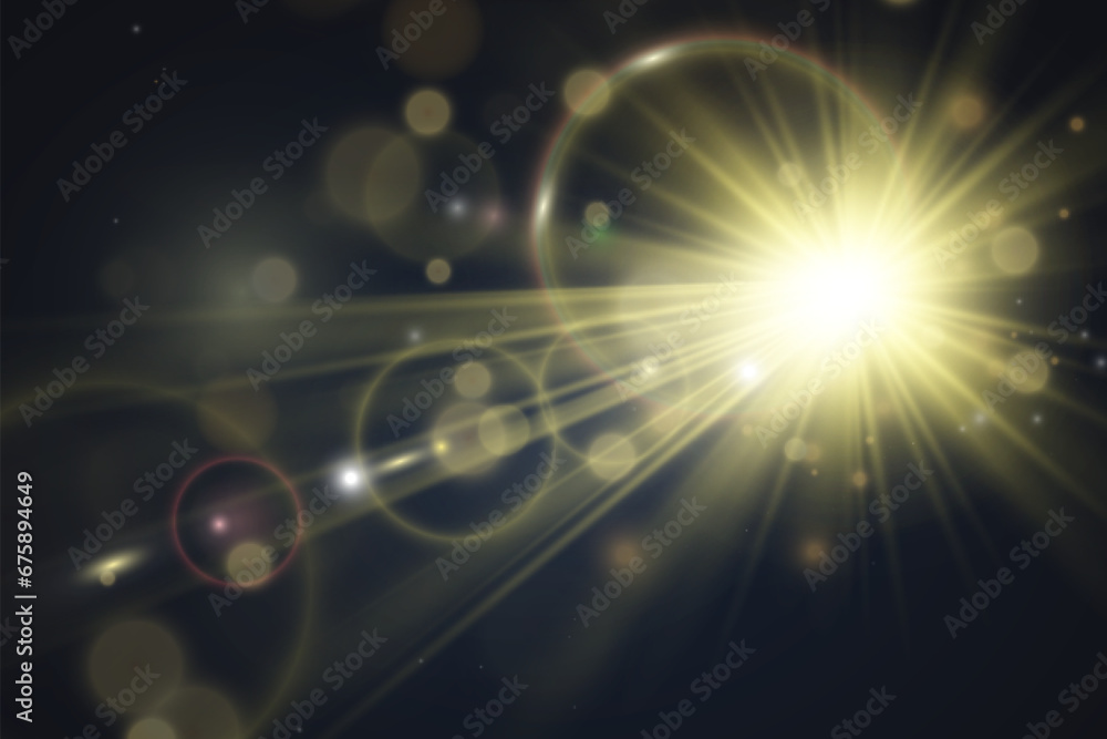 Special lens flash, light effect. The flash flashes rays and ...