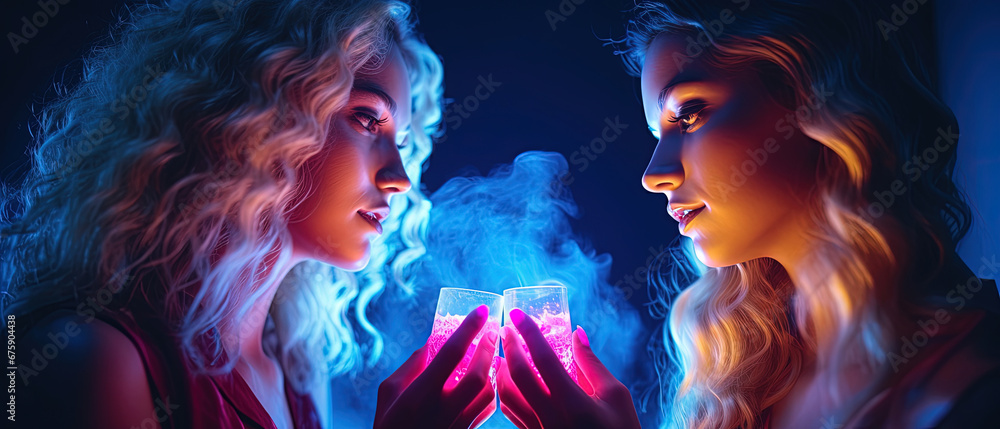 Euphoric Beauty: A Vibrant and Captivating Scene with Two Attractive ...