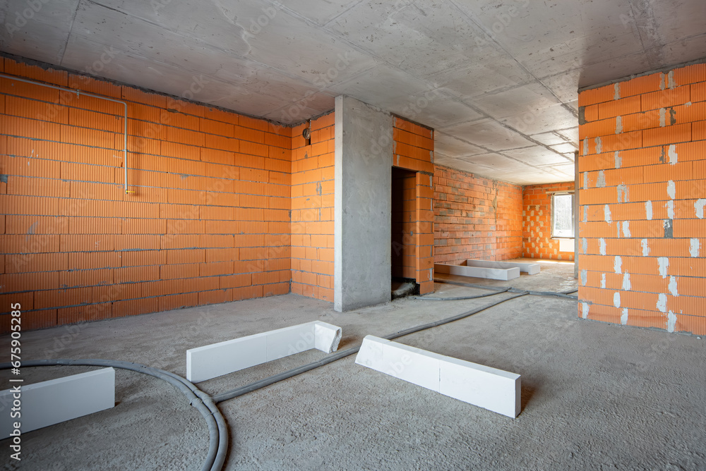 The interior structure of a residential apartment building is created ...