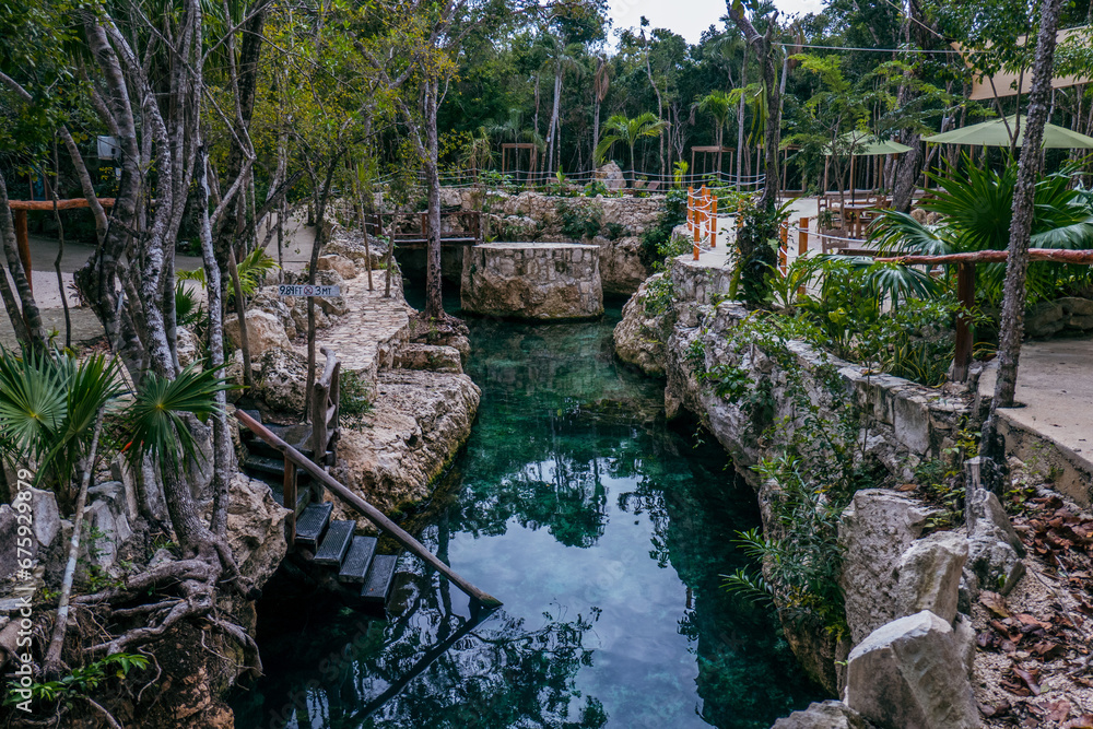 Mexico, in the jungle of cenotes Tulum, Casa Tortuga underground lake ...
