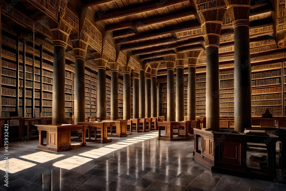 inside of the ancient library at Alexandria 2000 years ago. Students ...