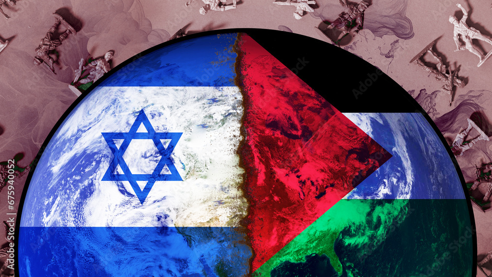 War Between Palestine and Israel. The Flags on a Globe with a ...