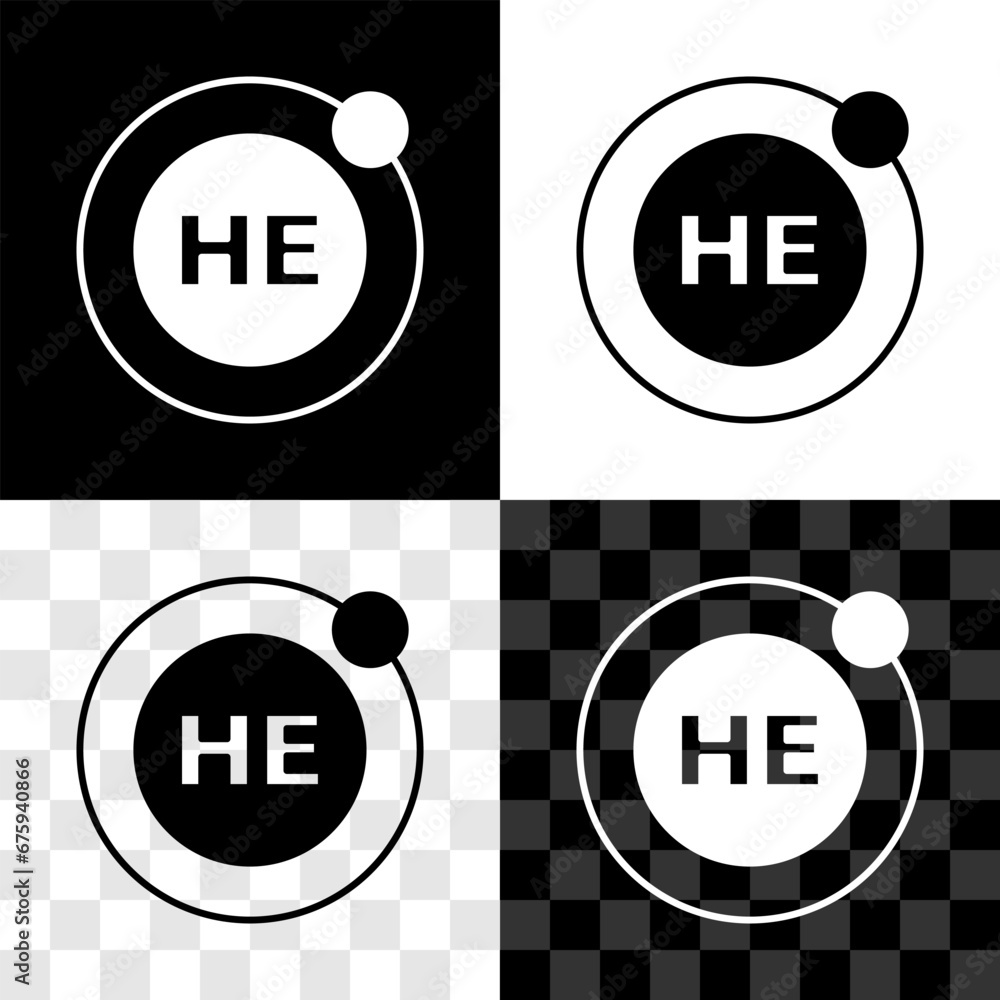 Set Helium chemical element icon isolated on black and white ...