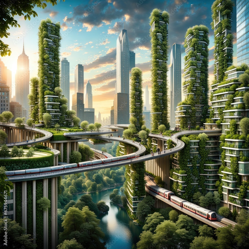 Green city, Greening of cities. The city of the future. Stock ...
