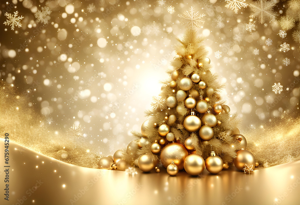 Gold sparkling christmas background with big and luxurious Christmas ...