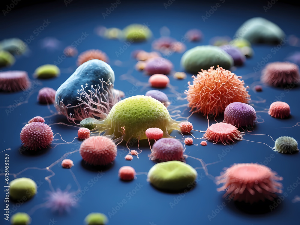 Bacteria's, viruses and germs with blood cells 3d seamless pattern ...