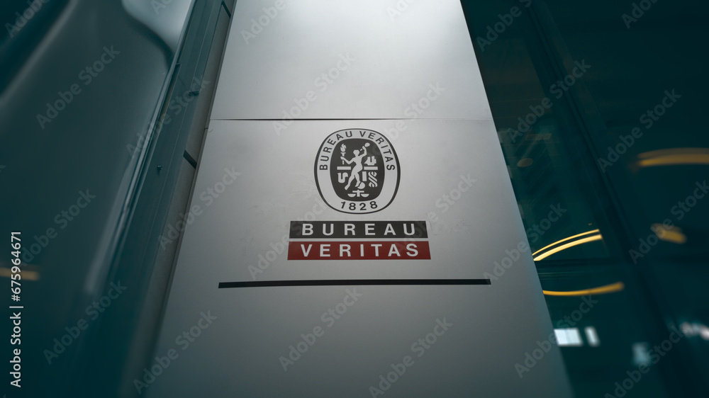 November 9th 2023, Paris, France. The logo of Bureau Veritas on a ...