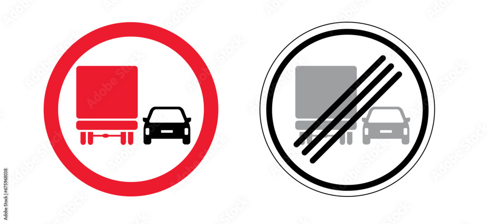 Non overtaking for motortruck signboard and End of overtaking ban. Stop ...