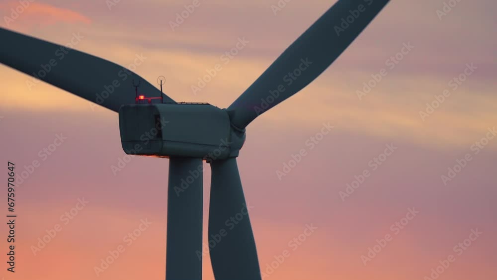 Close up detail of wind power turbine rotating rotor blades at ...