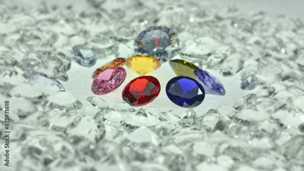 Vidéo Stock .colorful diamonds of various sizes are placed in a center ...