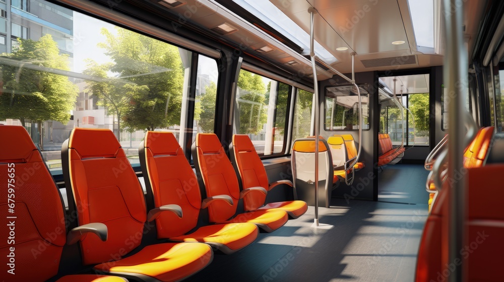 Modern city bus interior and seats. Public transport Stock Illustration ...