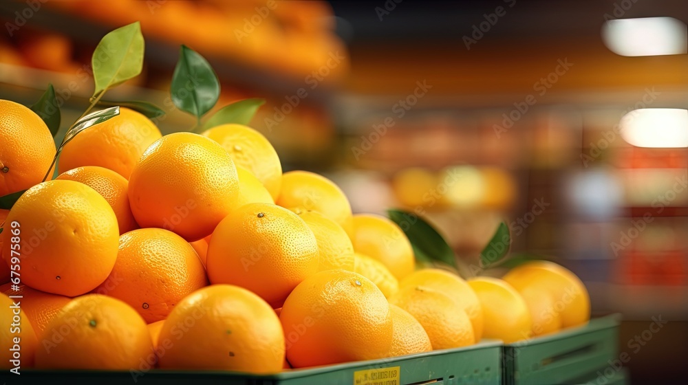 Fresh orange fruits in supermarket for background. Various type of ...