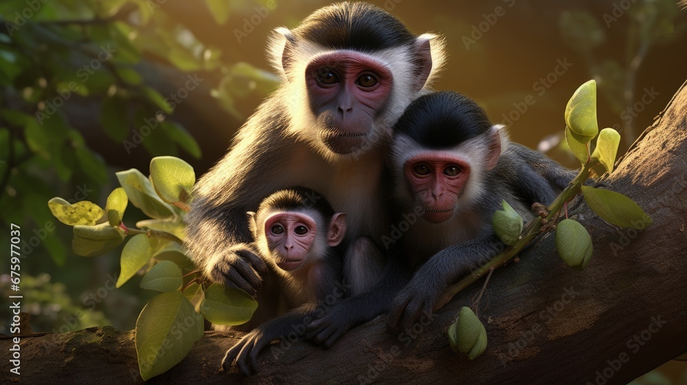 Fruit feeding family. Campbell's mona monkey or Campbell's guenon ...