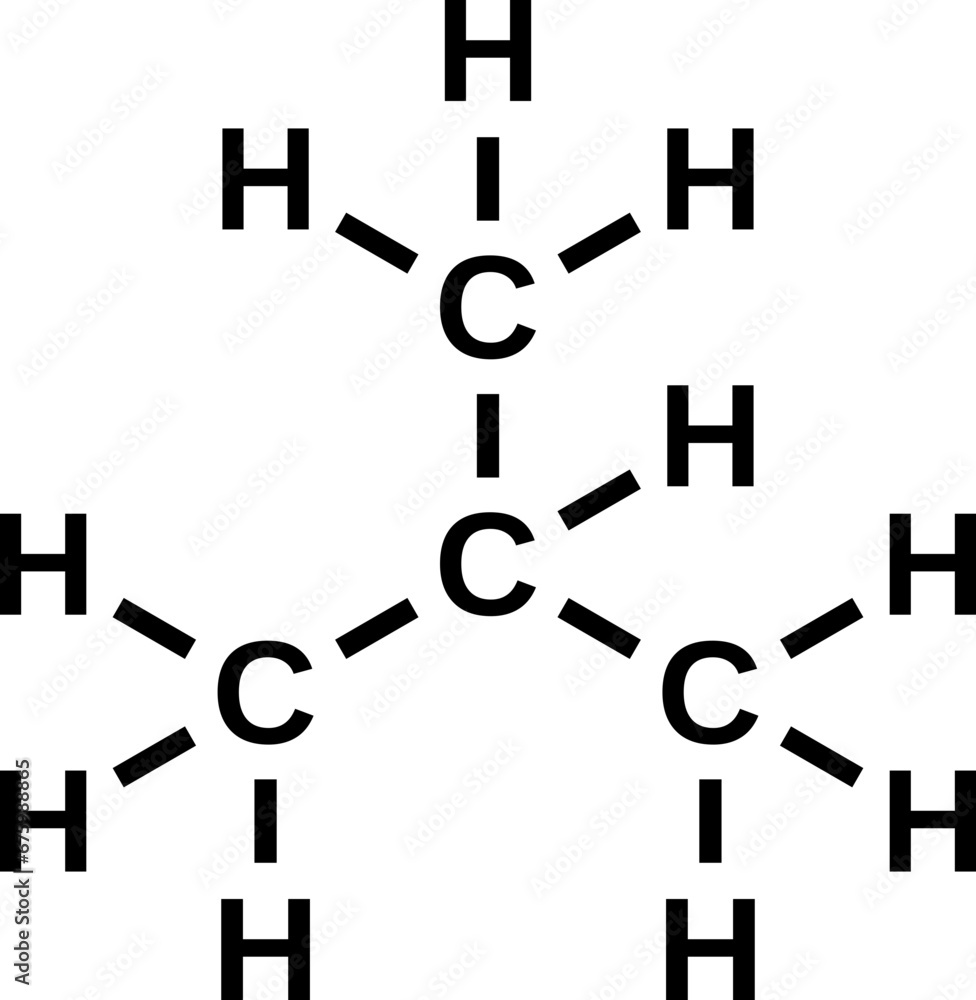 Isobutane structural chemical formula. Methylpropane, butane isomer ...