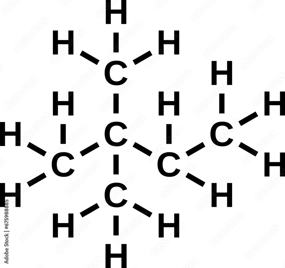 Neohexane structural chemical formula. 2,2-dimethylbutane, hexane ...