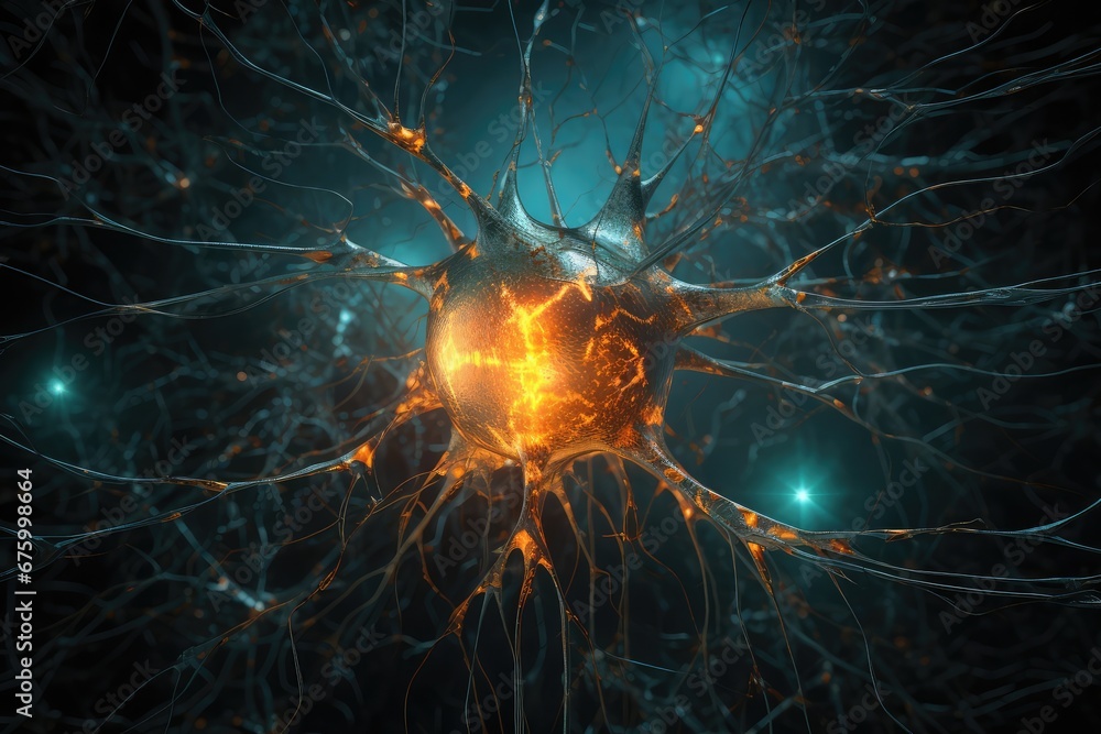 lighting nerve cells with blue background, Neuronal learning, learn ...