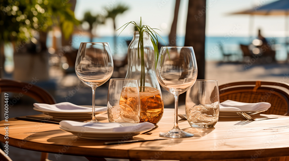 Elegant and select restaurant table at Beach Wine Glass and appetizers ...