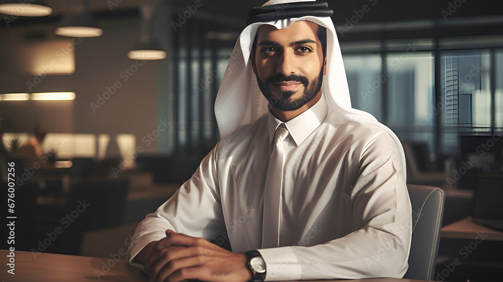 Saudi Arabian businessman at a traditional business meeting in the UAE ...