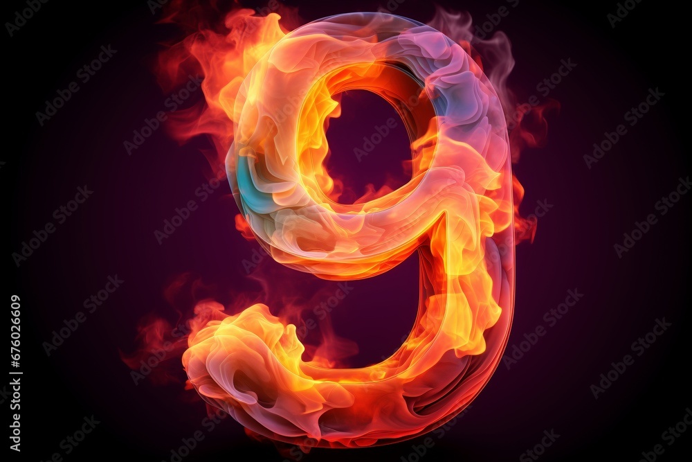 Magical Neon Dreams: 3D Render of Number nine with Linear Neon Outlined ...