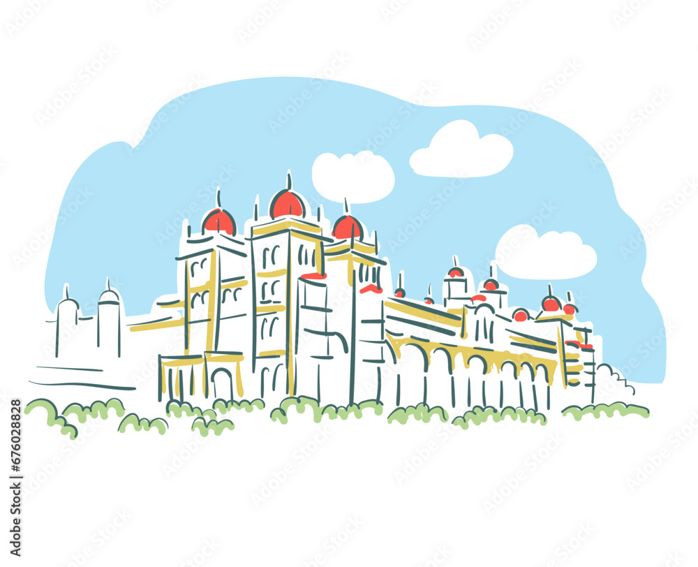 Mysore Palace Amba Vilas Palace Karnataka India vector sketch city ...