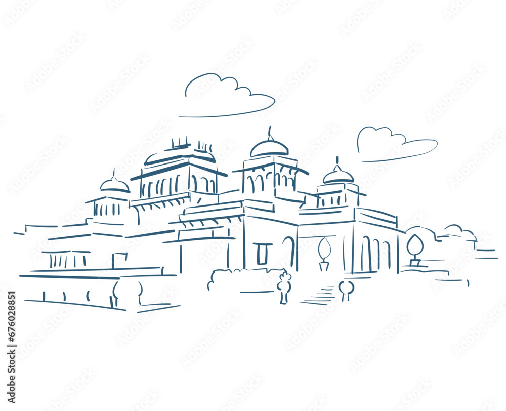 Rambagh Palace Jaipur Rajasthan Maharaja India vector sketch city ...
