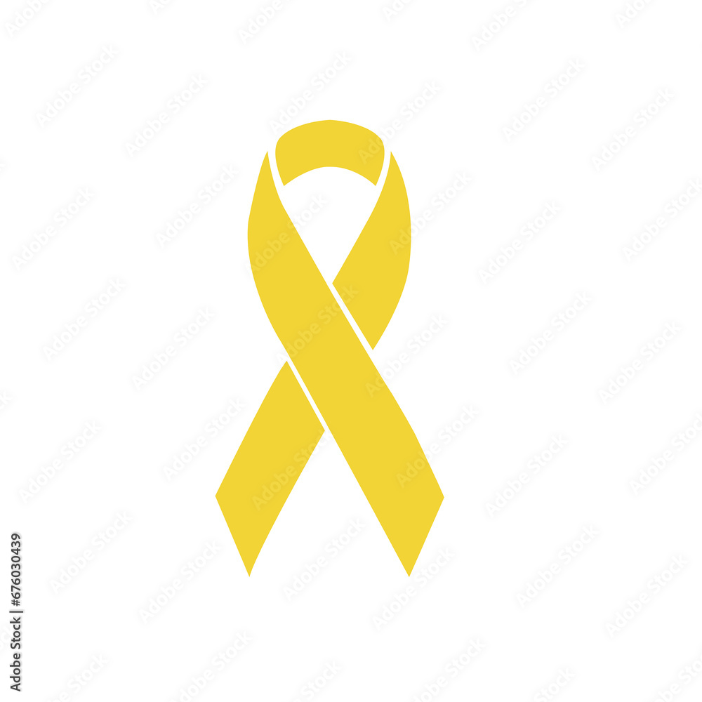 Ilustración de un lazo amarillo sobre un fondo blanco liso y aislado ...