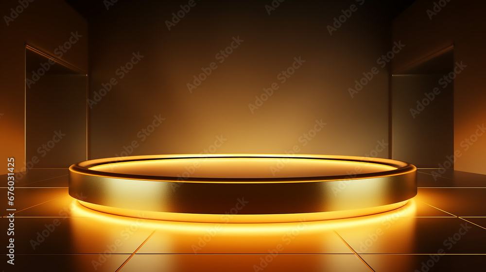 Luxury glow light podium stage platform display on gold background ...