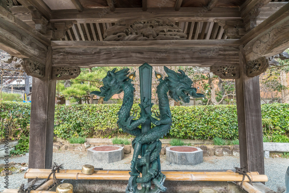 Chozuya or Temizuya (water ablution pavilion) at Hongaku-ji Temple ...