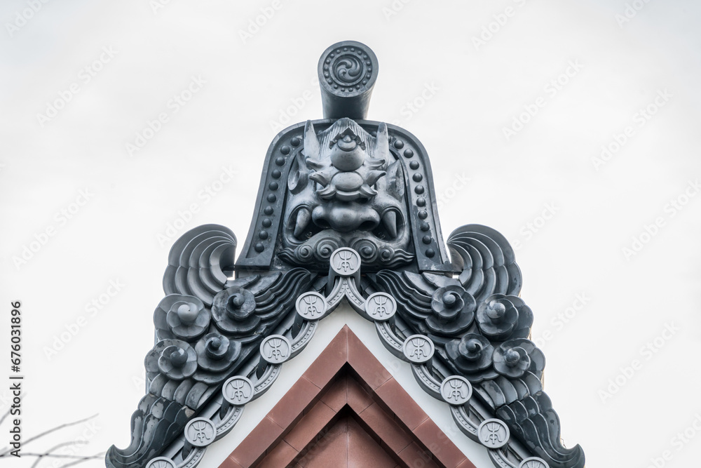 Onigawara (Goblin Ogre tile) Roof ornament at Hongaku-ji Temple ...