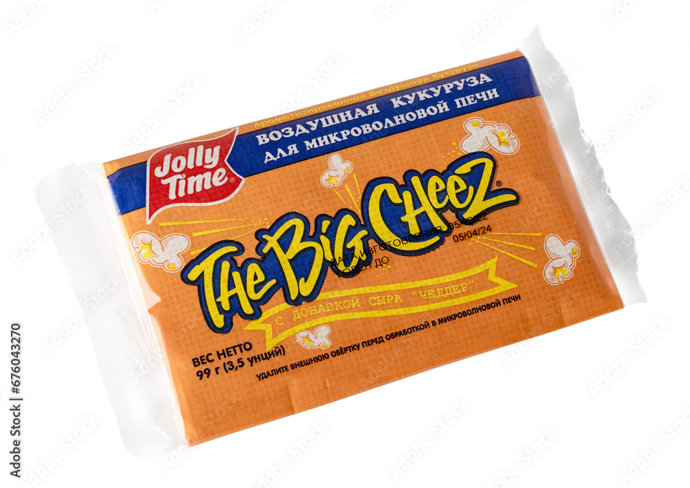 Packaging of Jolly time corn popcorn, The Big Cheez with Cheddar cheese ...