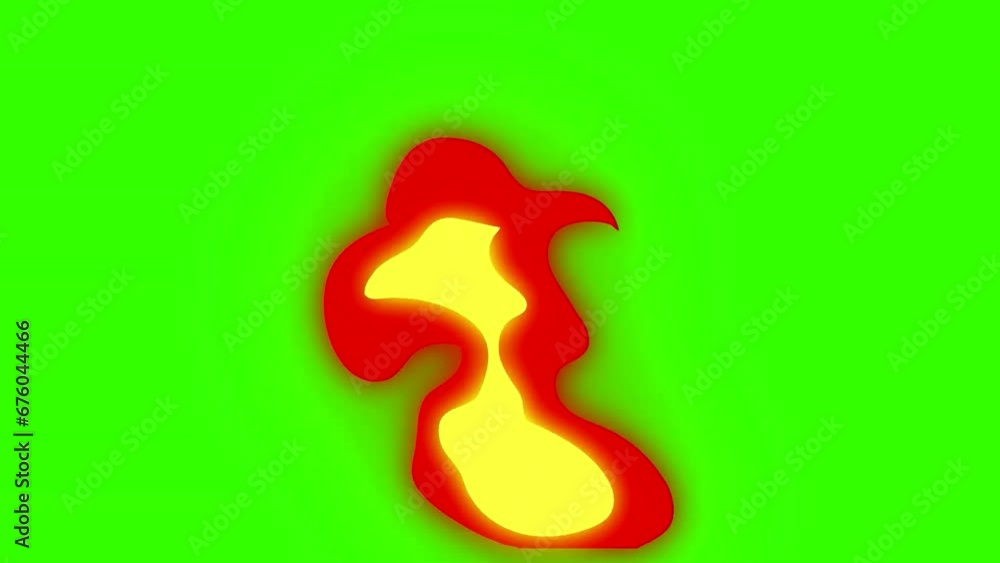 2D animated fire flames burning cartoon . Green screen. black and white ...