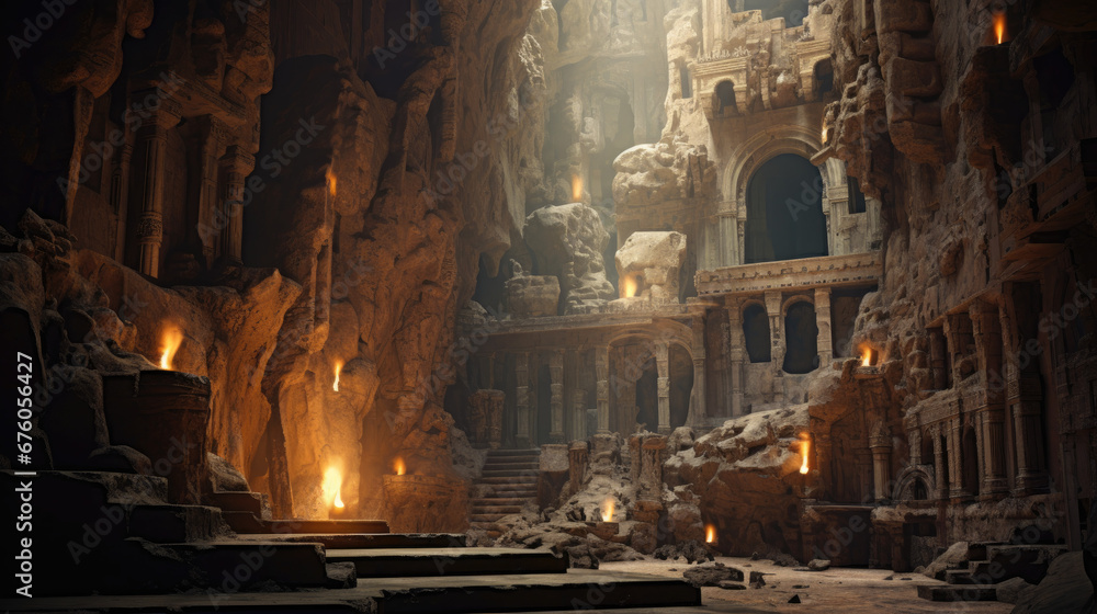 Enchanted Desert Ruins In Warm Sand. Fantastical Desert Ruins Wallpaper ...