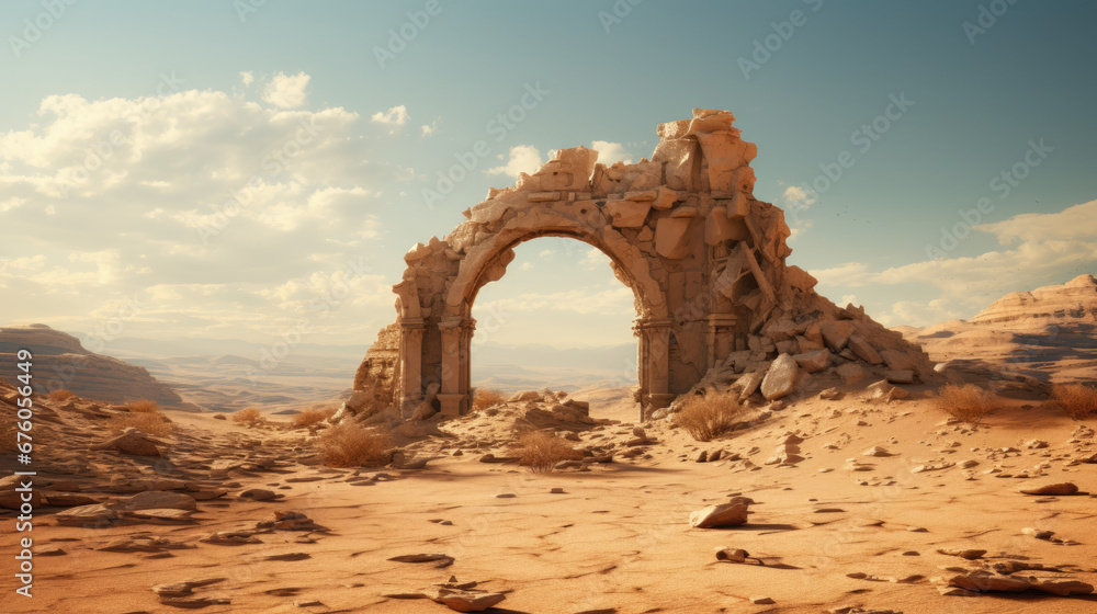 Enchanted Desert Ruins In Warm Sand. Fantastical Desert Ruins Wallpaper ...
