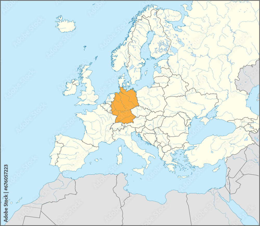 Orange CMYK national map of GERMANY inside detailed beige blank ...