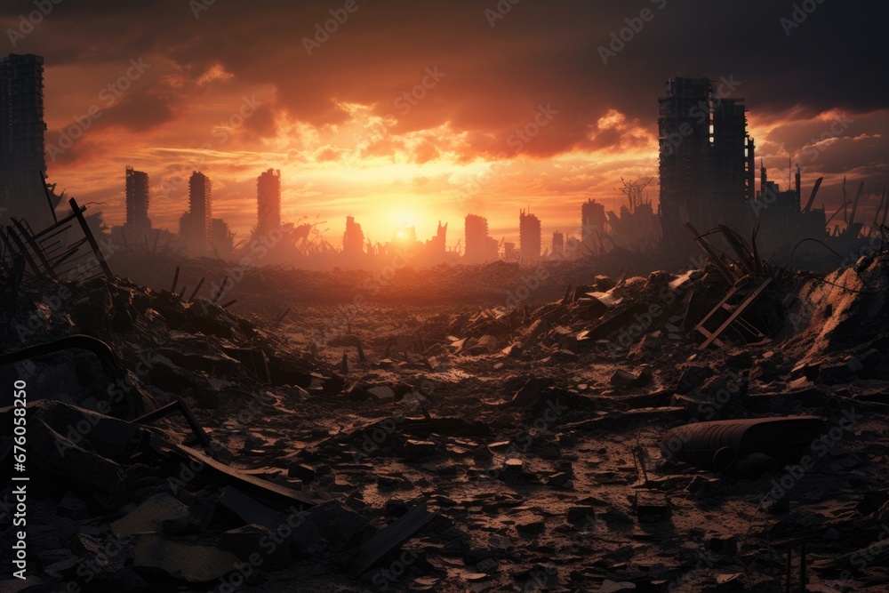 A breathtaking view of the sun setting over a city that has been ...