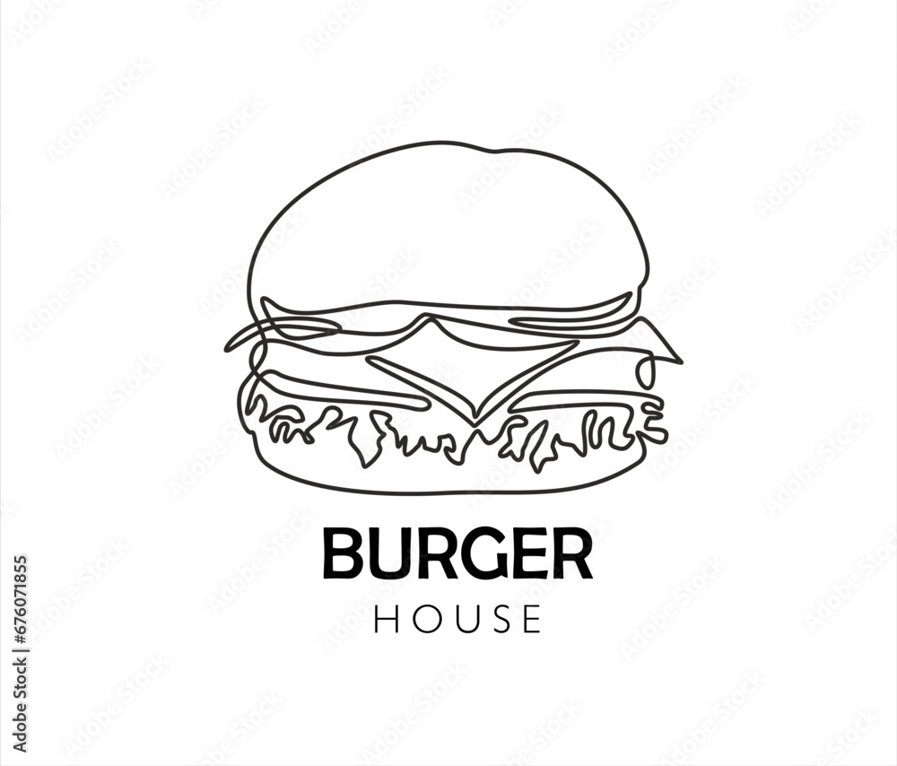 Continuous one line drawing of burger in minimalism design isolated on ...