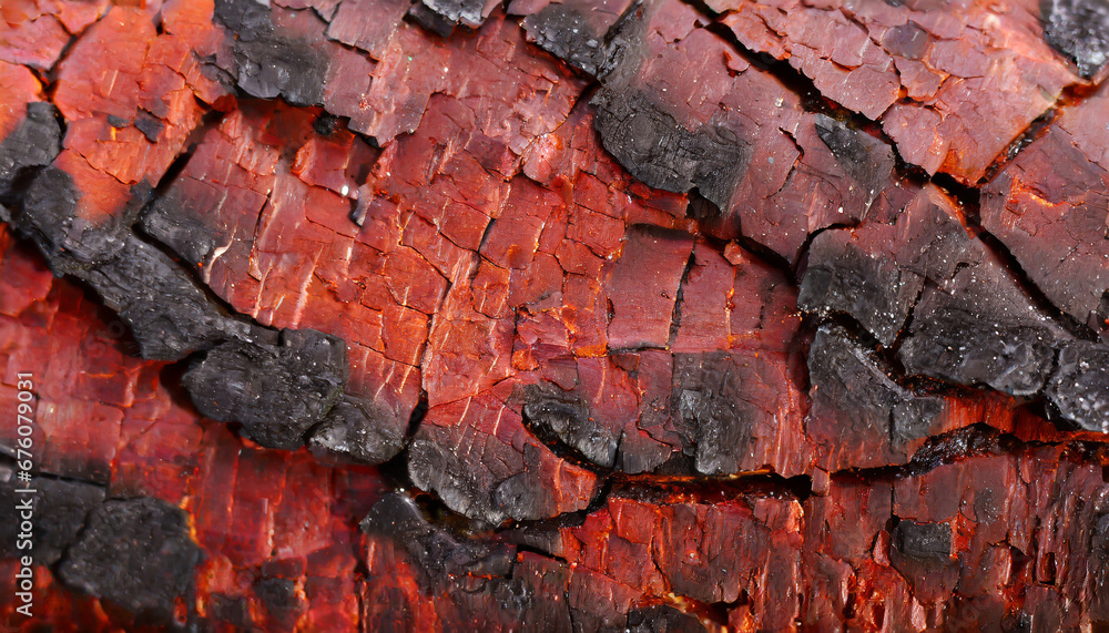 charred wood bark red texture detailed macro close up view of tree ...