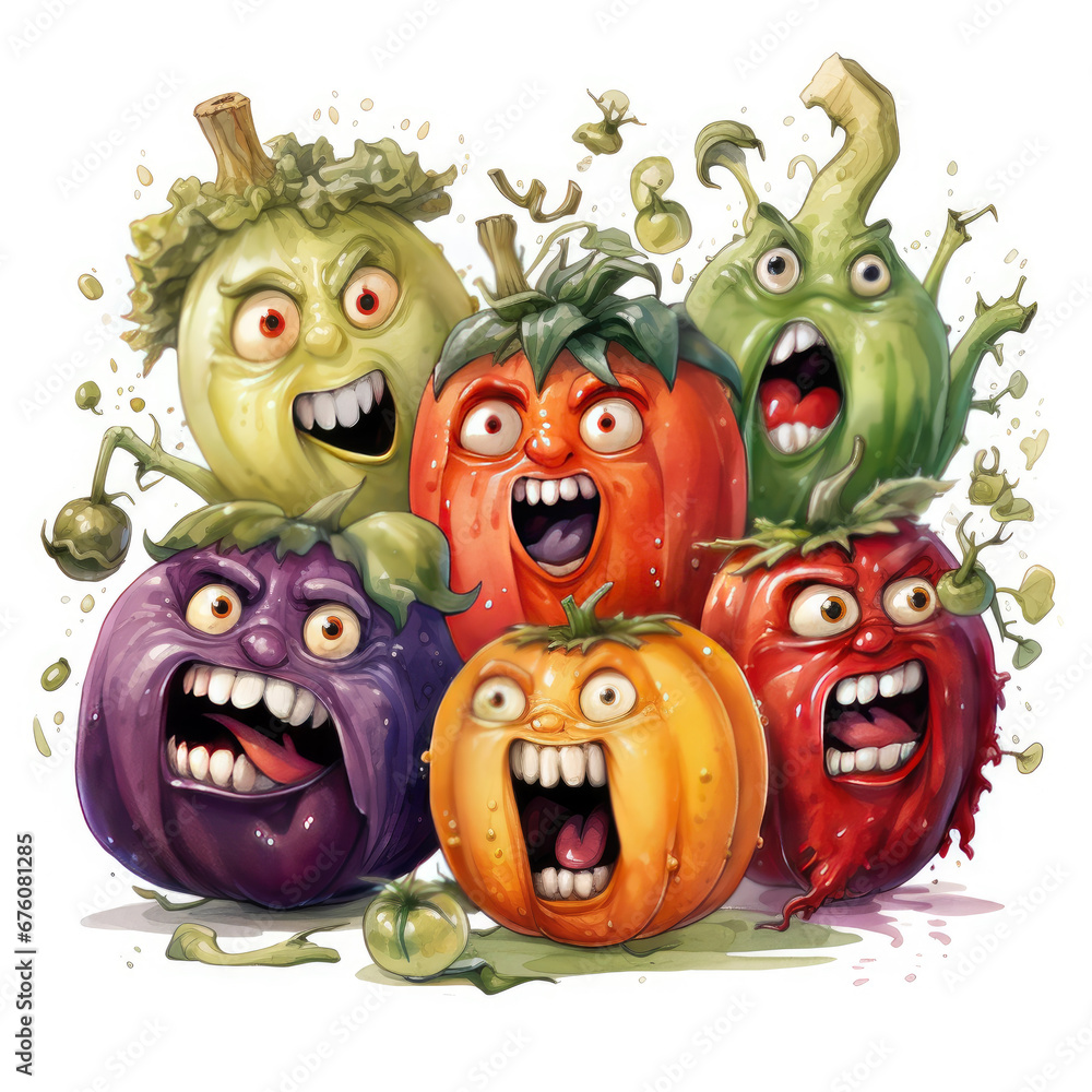watercolor Cute Angry Fruits and Vegetables clipart, Generative Ai ...