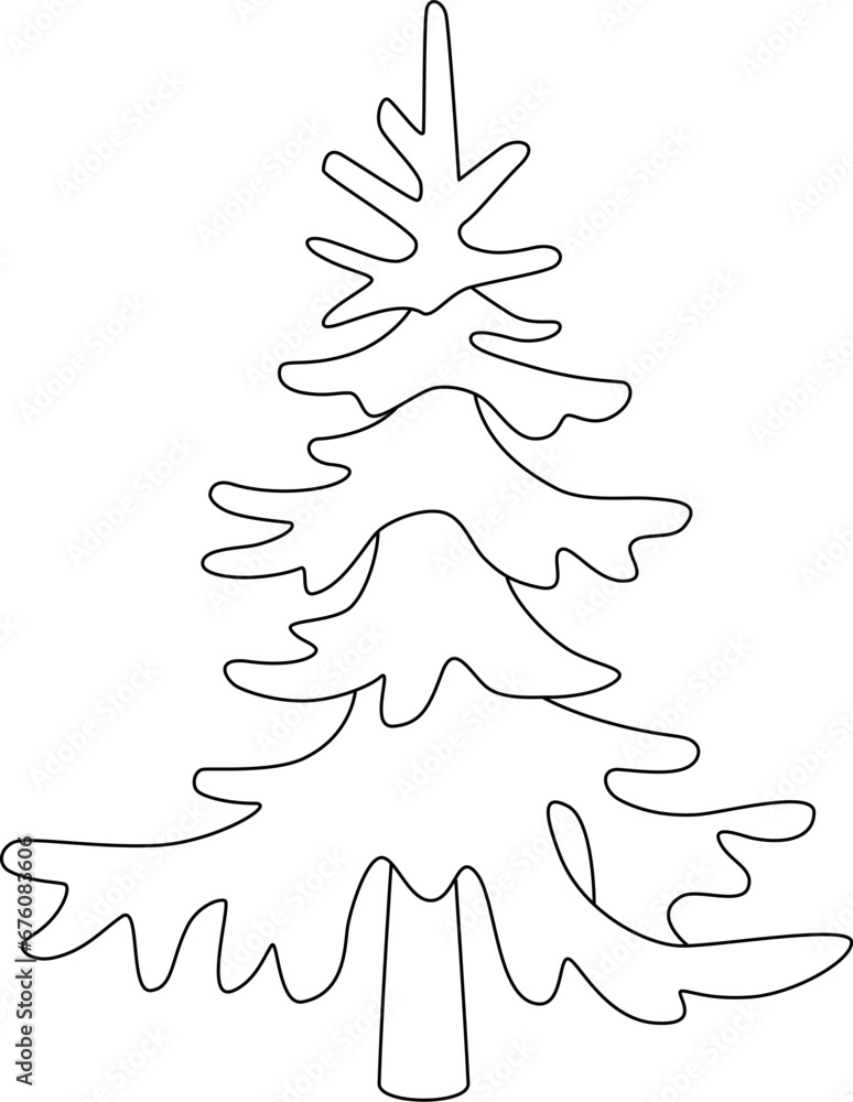 Spruce coniferous tree, evergreen plant - vector linear drawing for ...