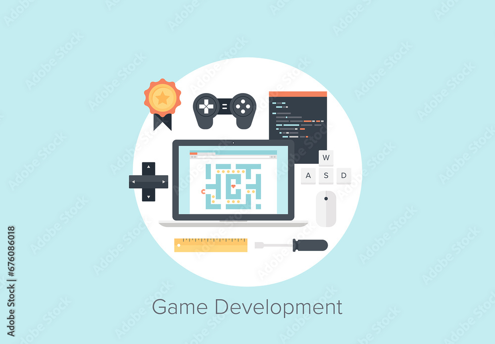 Abstract flat vector illustration of game development concepts. Design ...