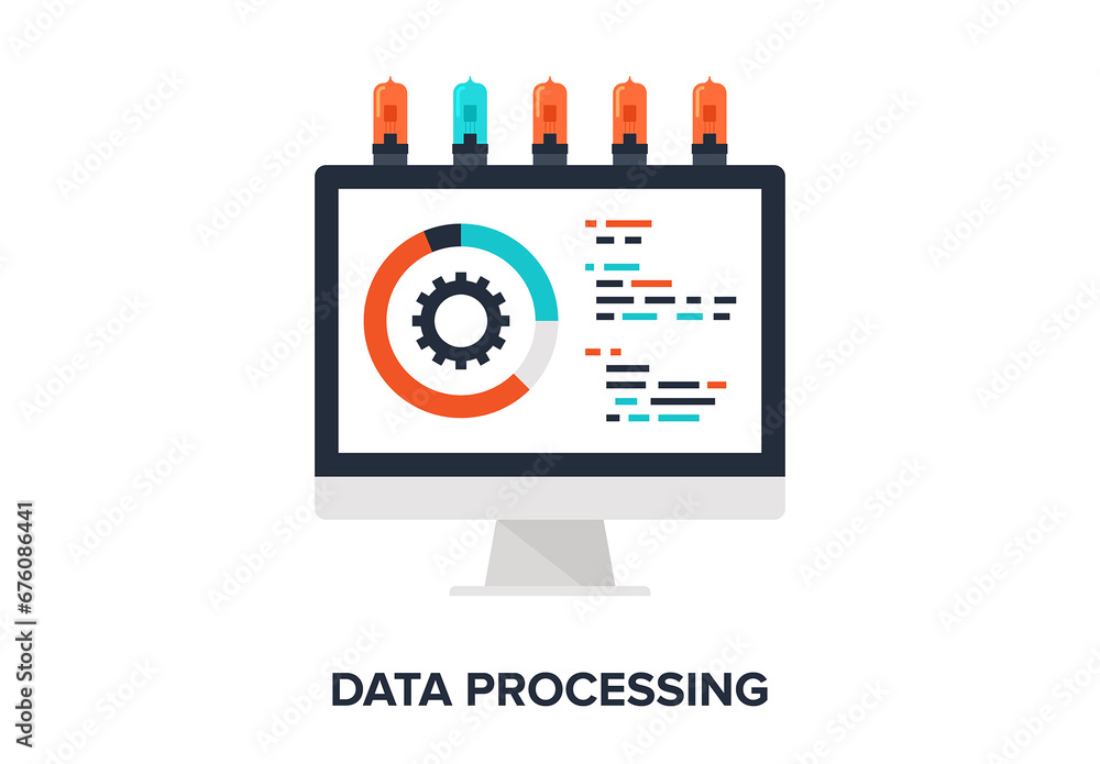 Vector illustration of data processing flat design concept. Stock ...