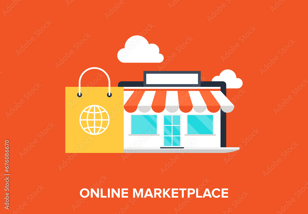 Abstract flat vector illustration of online marketplace concept ...