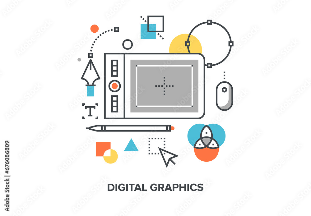 Vector illustration of digital graphics flat line design concept. Stock ...